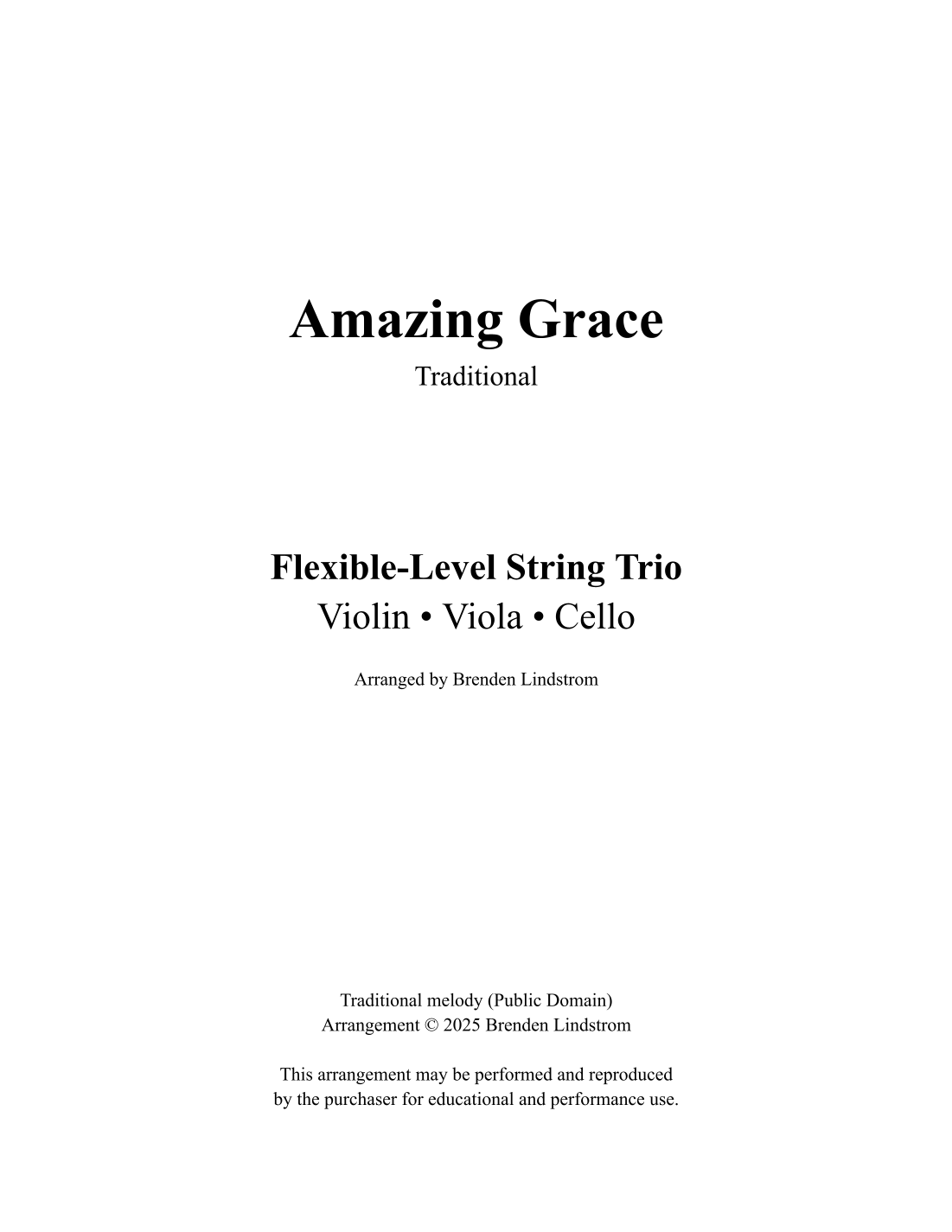 Amazing Grace (arr. Brenden Lindstrom) by Traditional Sheet Music for ...