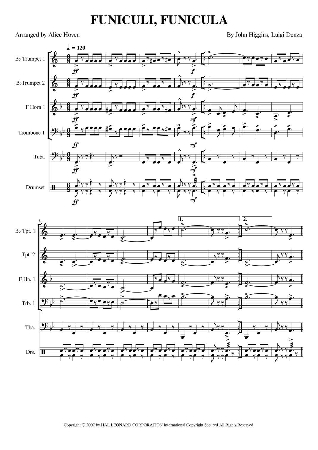 Funiculi Funicula (arr. Alice Hoven) by Luigi Denza Sheet Music for ...