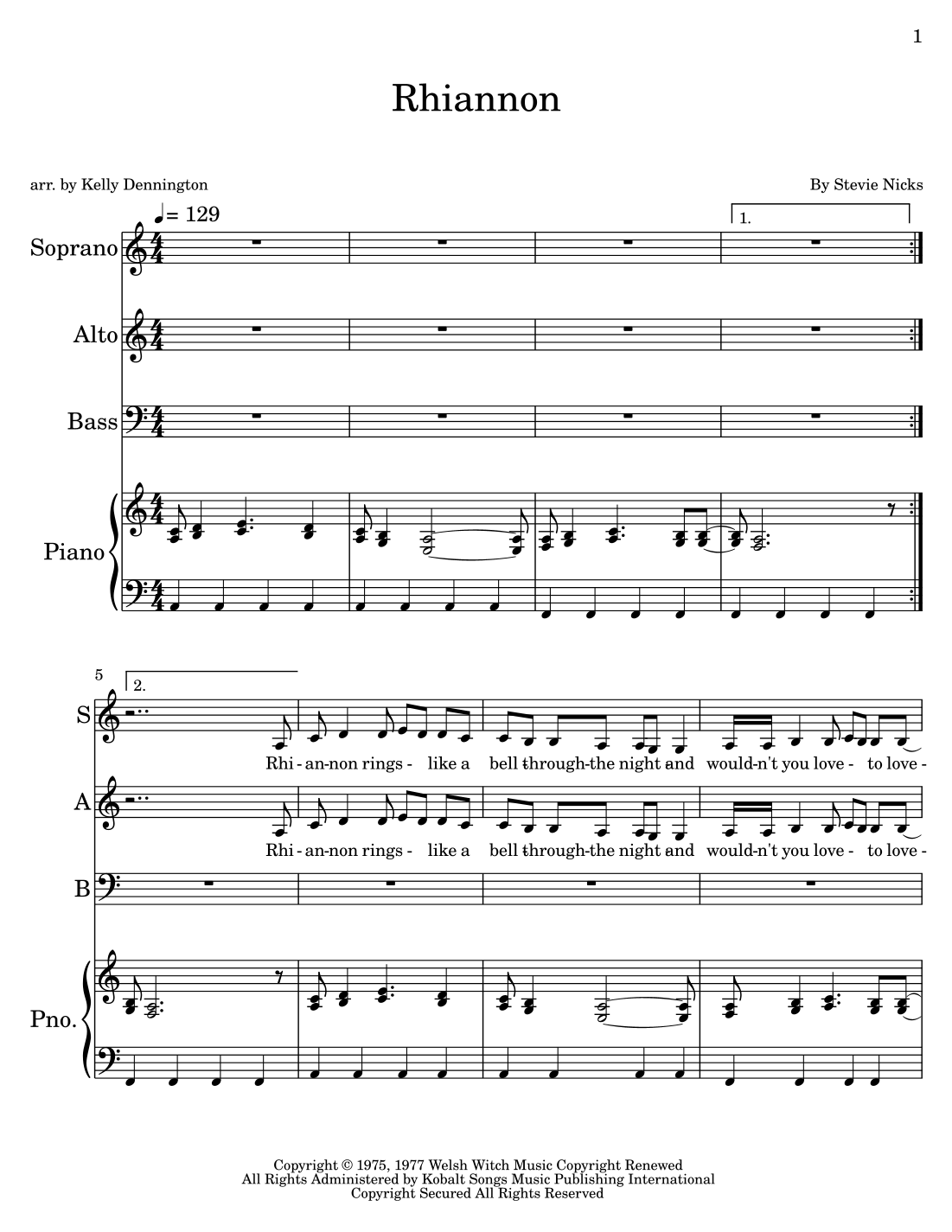 Rhiannon (arr. Kelly Dennington) by Fleetwood Mac Sheet Music for SAB ...