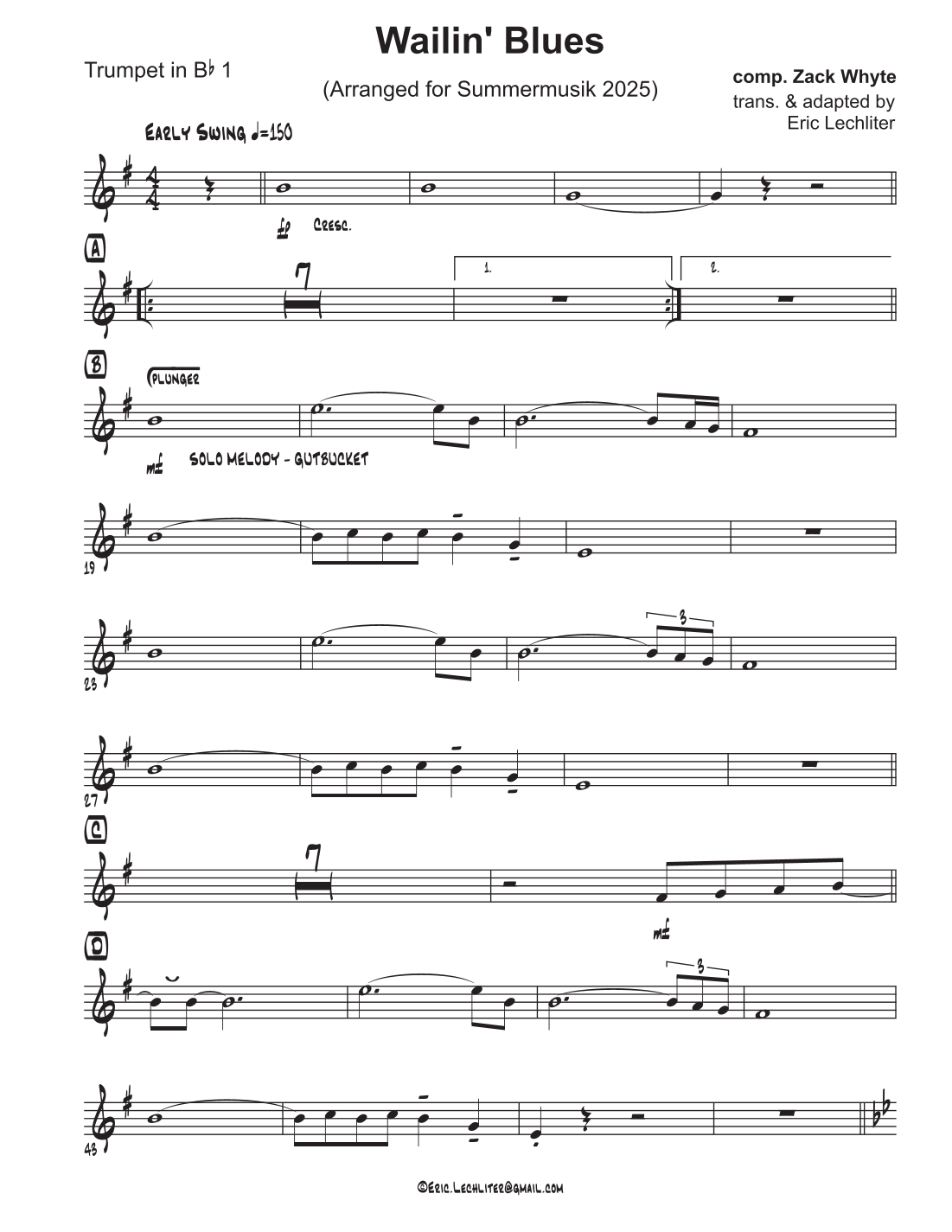 Wailin' Blues (arr. Eric Lechliter) by Zack Whyte Sheet Music for Jazz ...