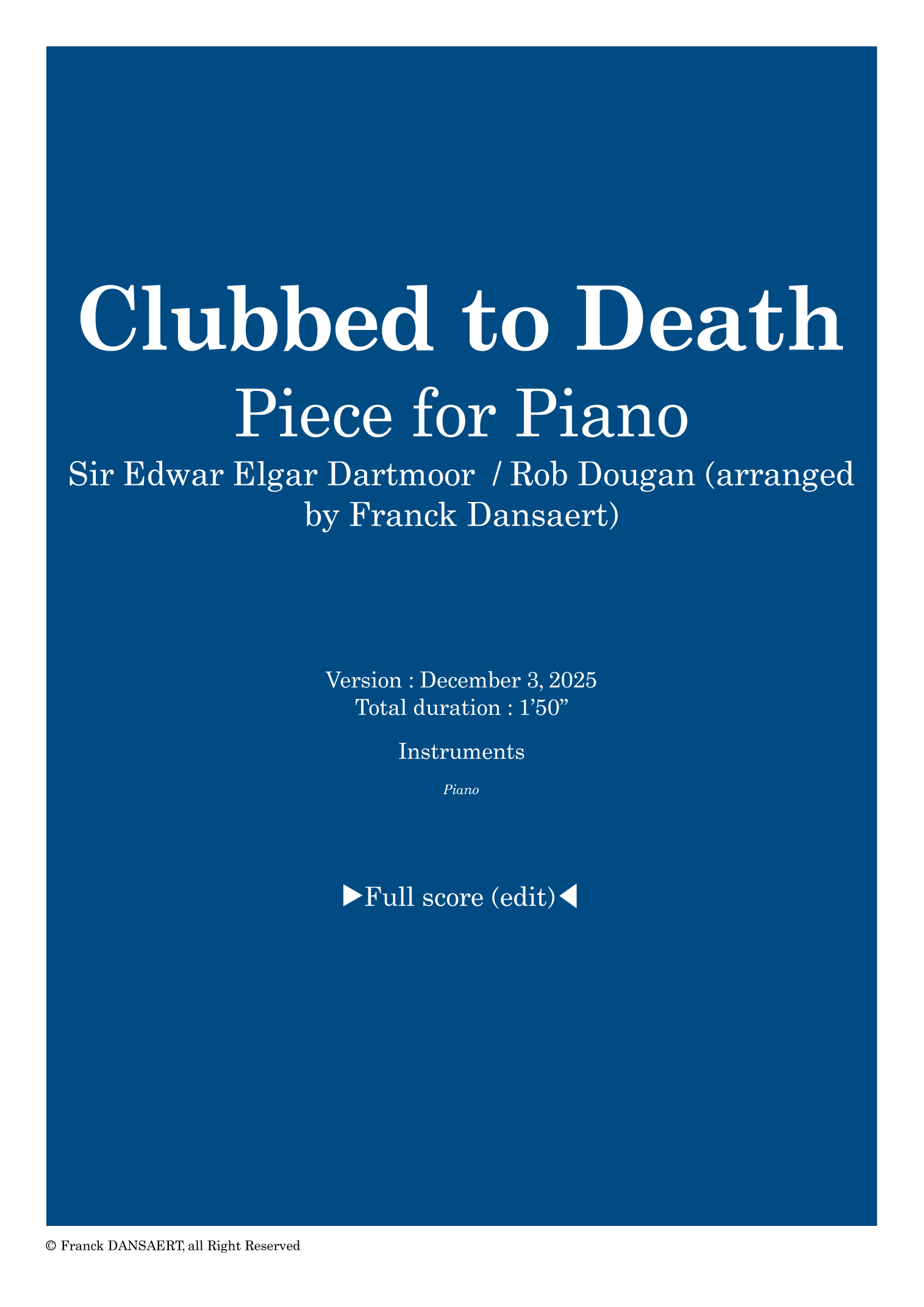 Clubbed To Death (arr. Franck Dansaert) by Rob Dougan Sheet Music for ...