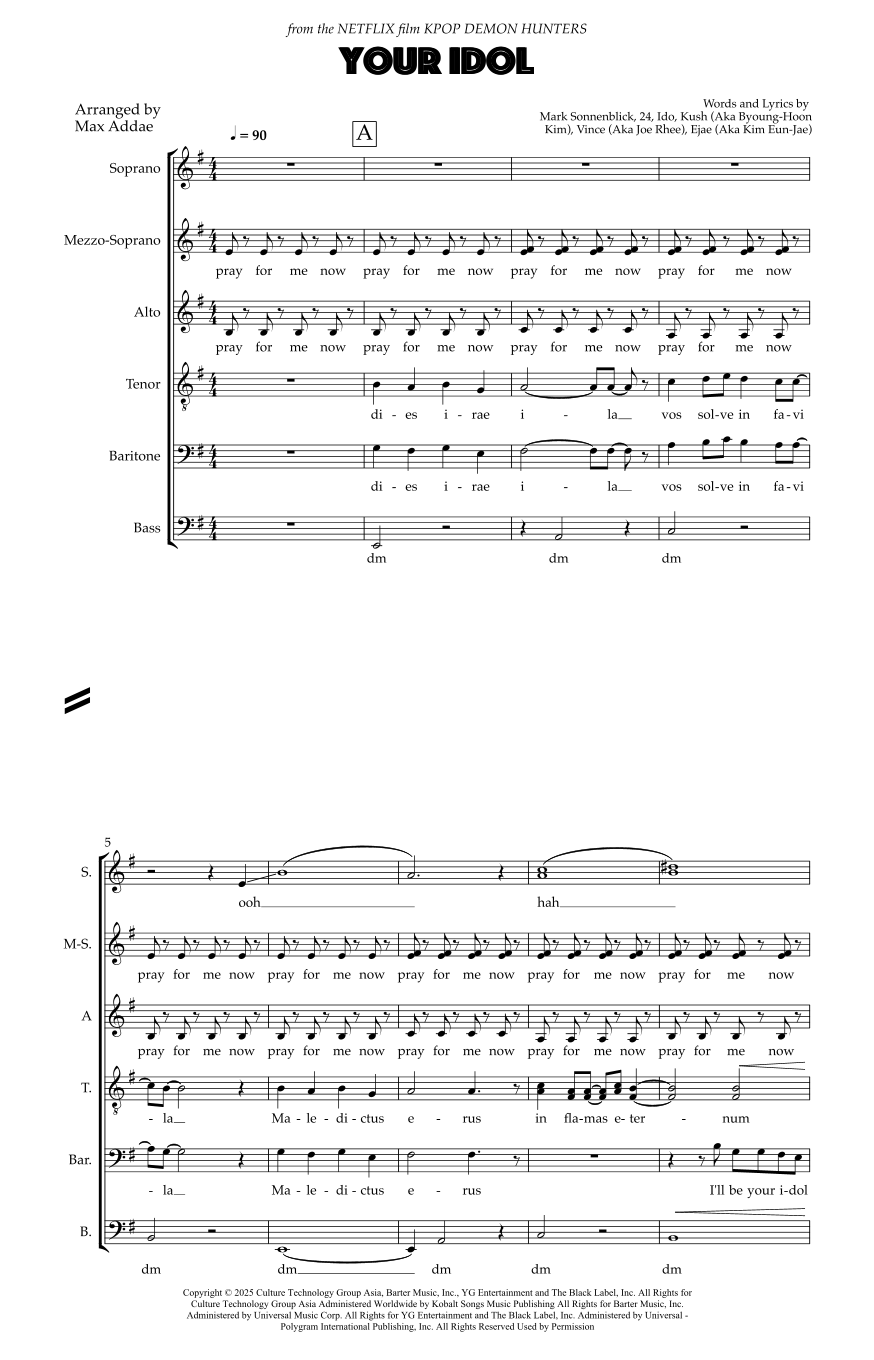 Your Idol (arr. Max Addae) par Saja Boys Partitions pour Choeur SATB divisi sur Sheet Music Direct