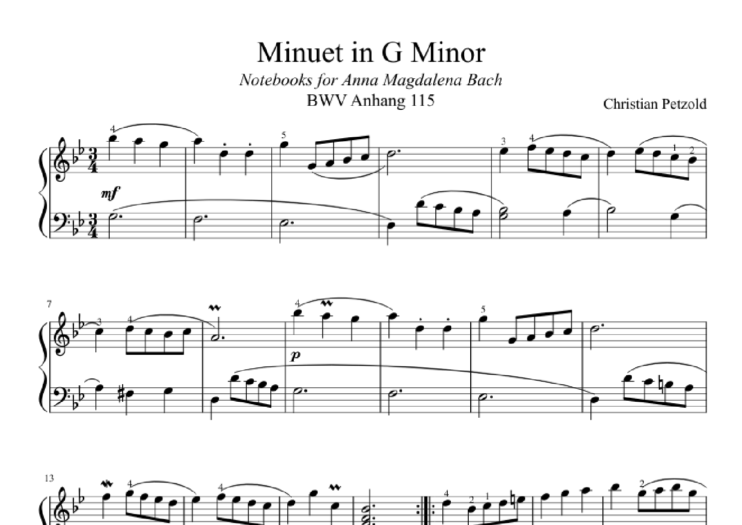 Minuet in G Minor (BWV Anh.115) - Johann Sebastian Bach (Beginner) (arr ...