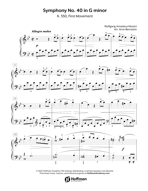 Symphony No. 40 in G minor, K. 550 - Late Intermediate Piano (arr. Aron ...