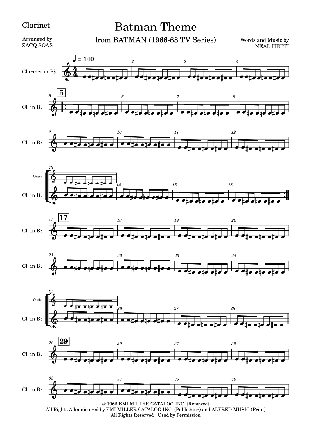 Batman Theme (arr. Zacq Soas) by Marketts Sheet Music for Concert Band ...