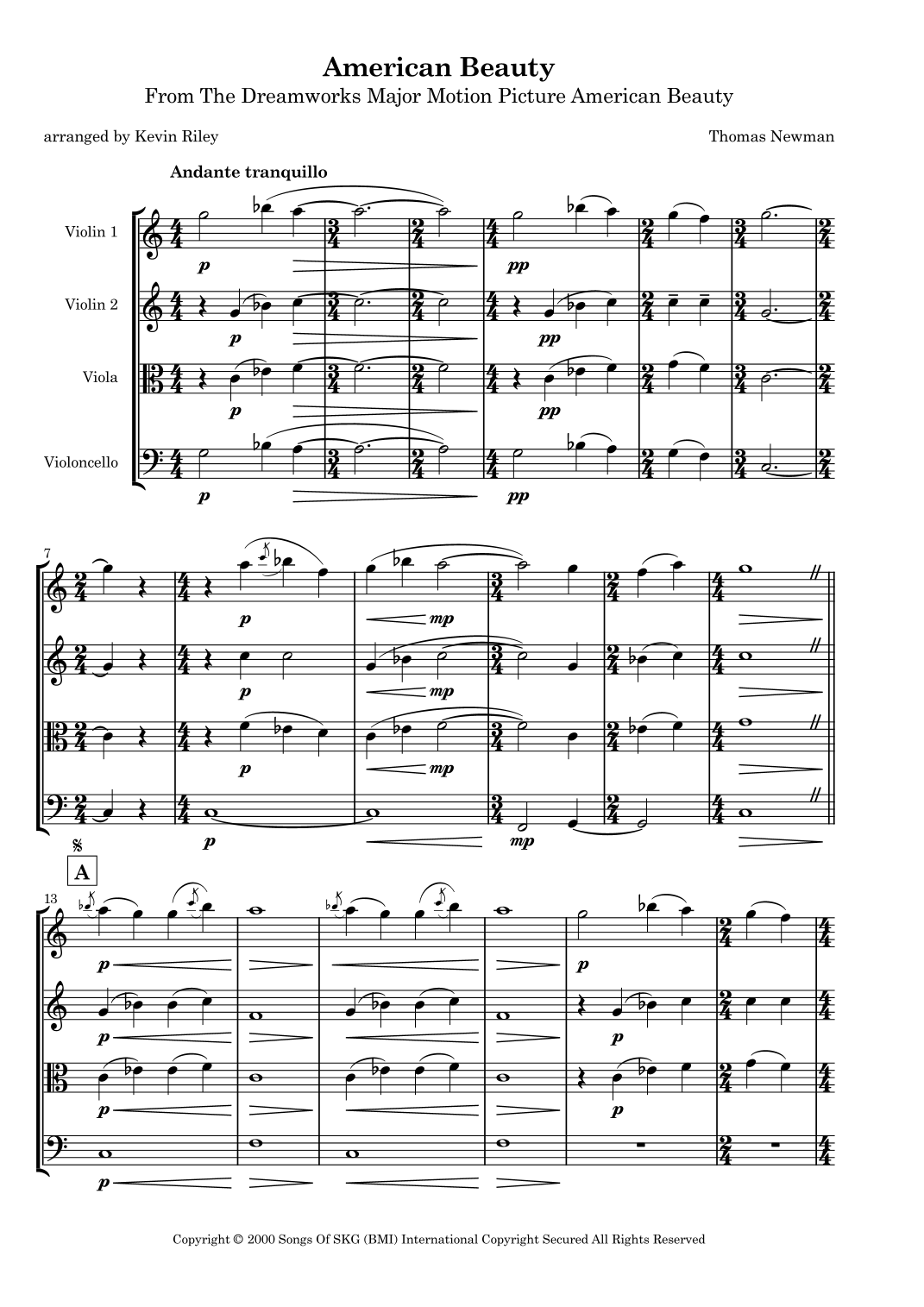 American Beauty (arr. Kevin Riley) by Thomas Newman Sheet Music for ...