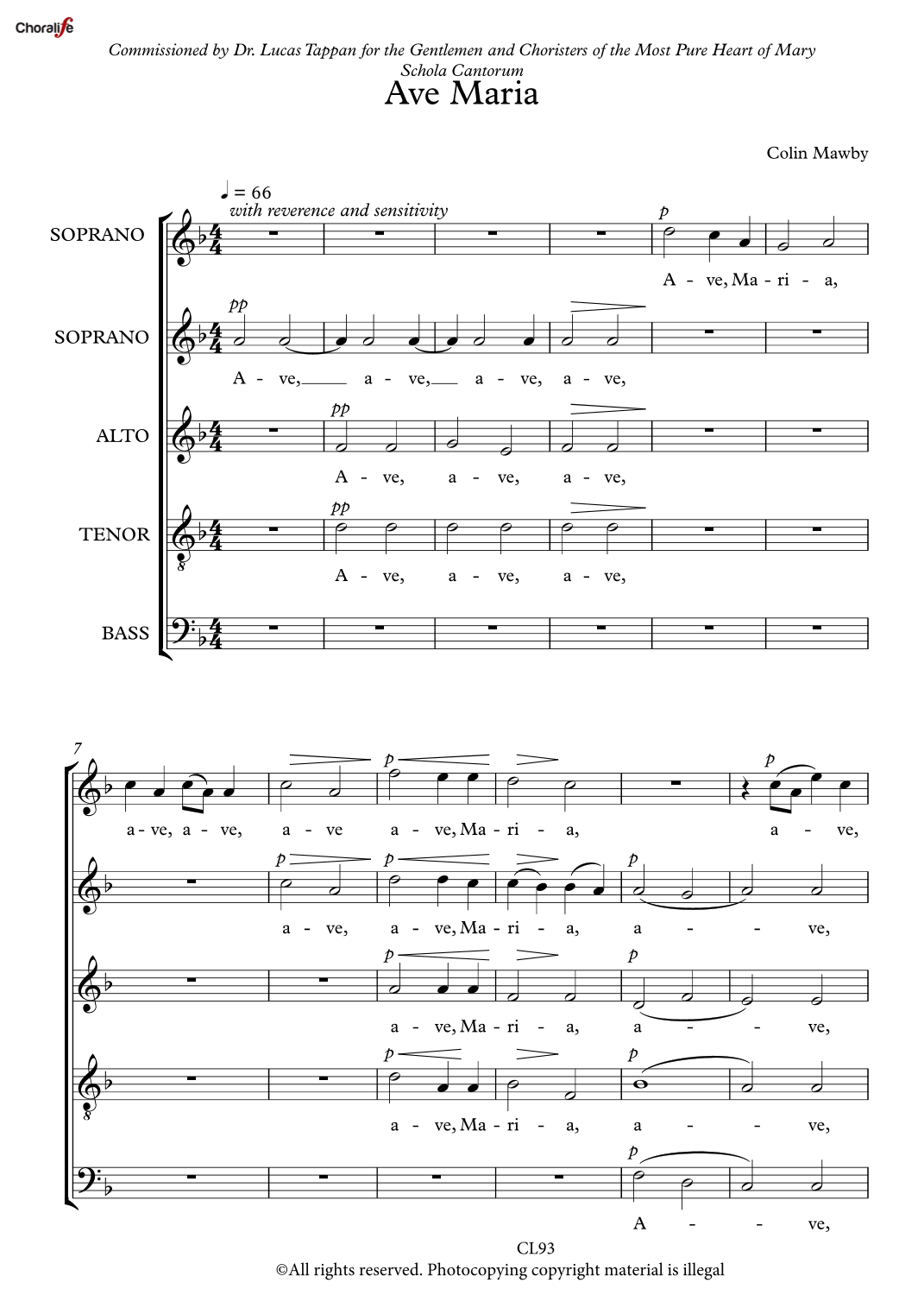 AVE MARIA by Colin Mawby Sheet Music for 5-Part Choir at Sheet Music Direct
