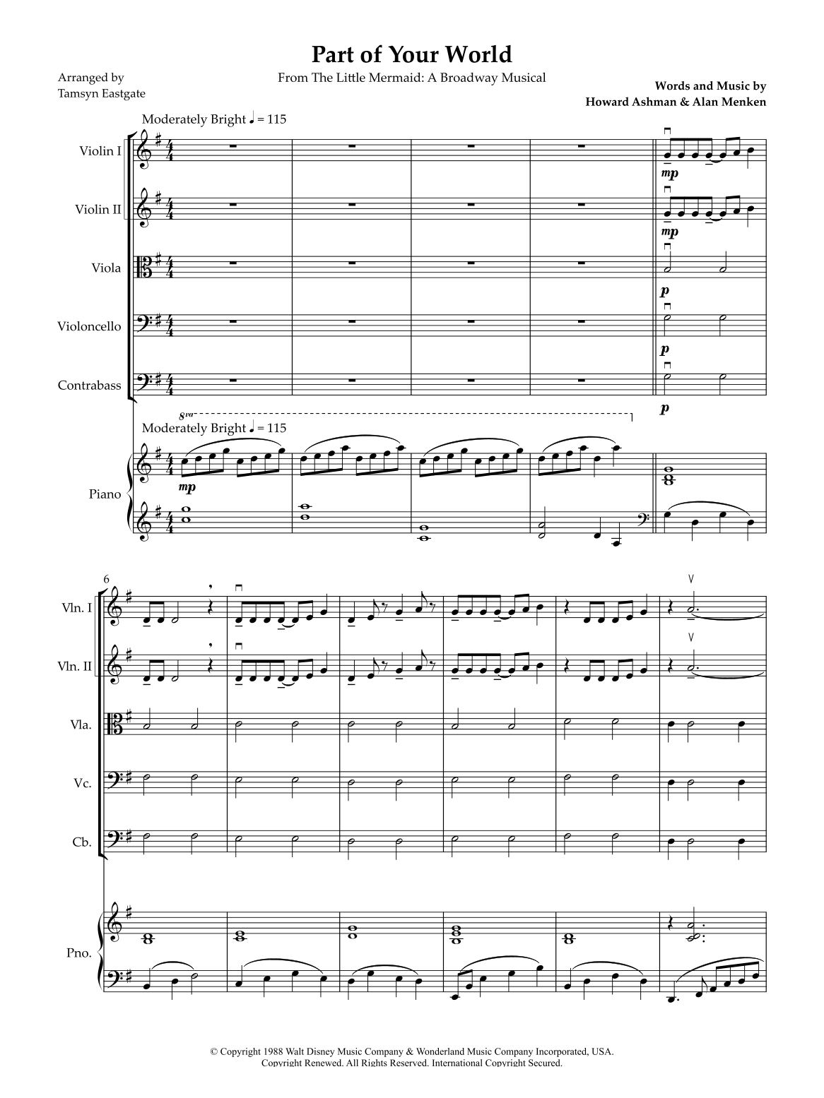 Part Of Your World (arr. Tamsyn Eastgate) by Howard Ashman Sheet Music ...