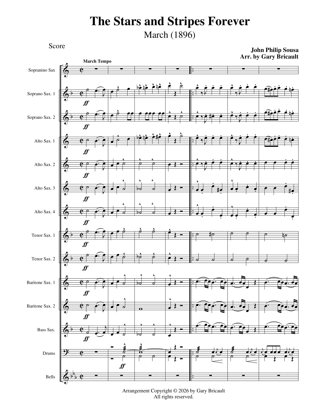 The Stars and Stripes Forever - March (1896) (arr. Gary Bricault) by ...