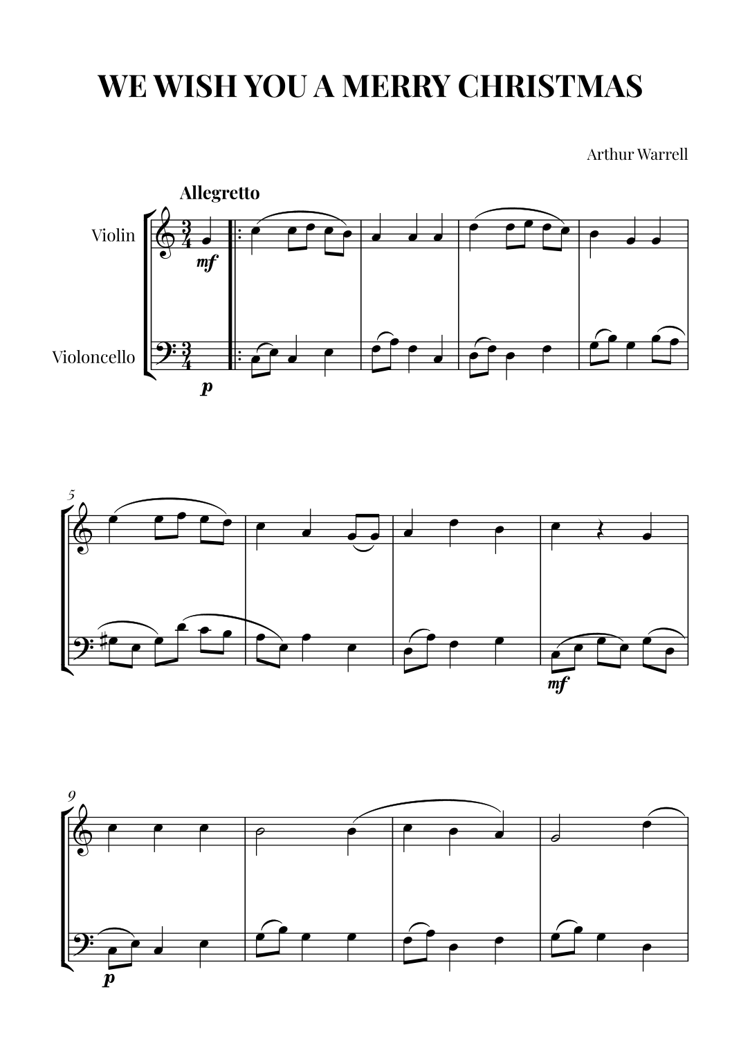 We Wish You a Merry Christmas - for Violin and Cello (arr. Leonardo ...