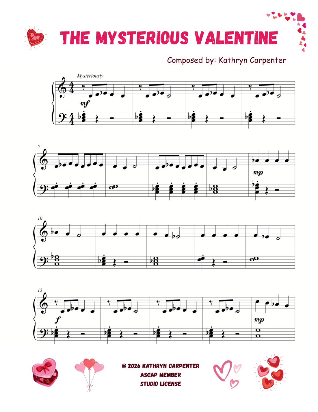 The Mysterious Valentine (Easy Piano) by Kathryn Carpenter Sheet Music ...
