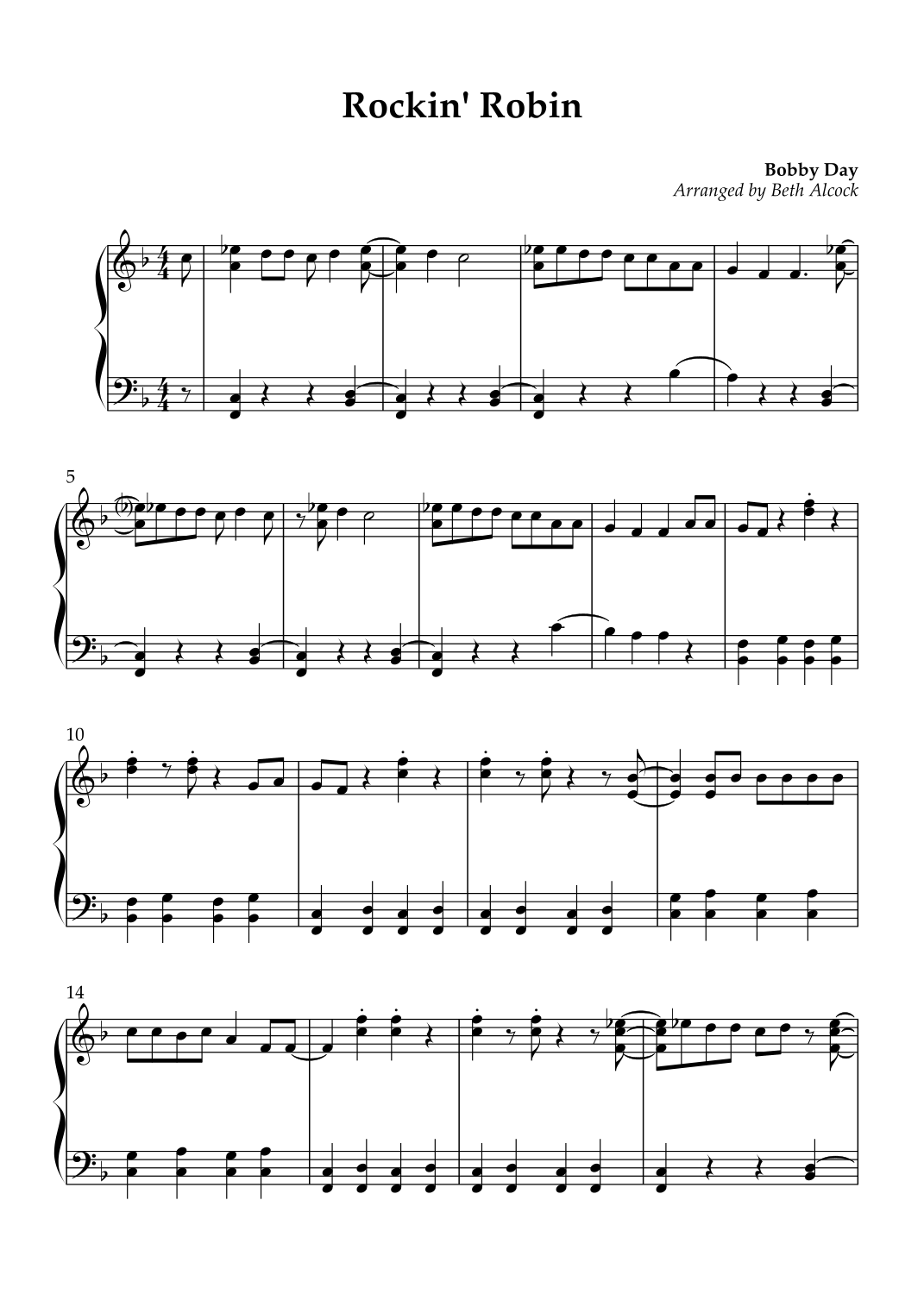 Rockin Robin (arr. Beth Alcock) by Bobby Day Sheet Music for Piano Solo ...