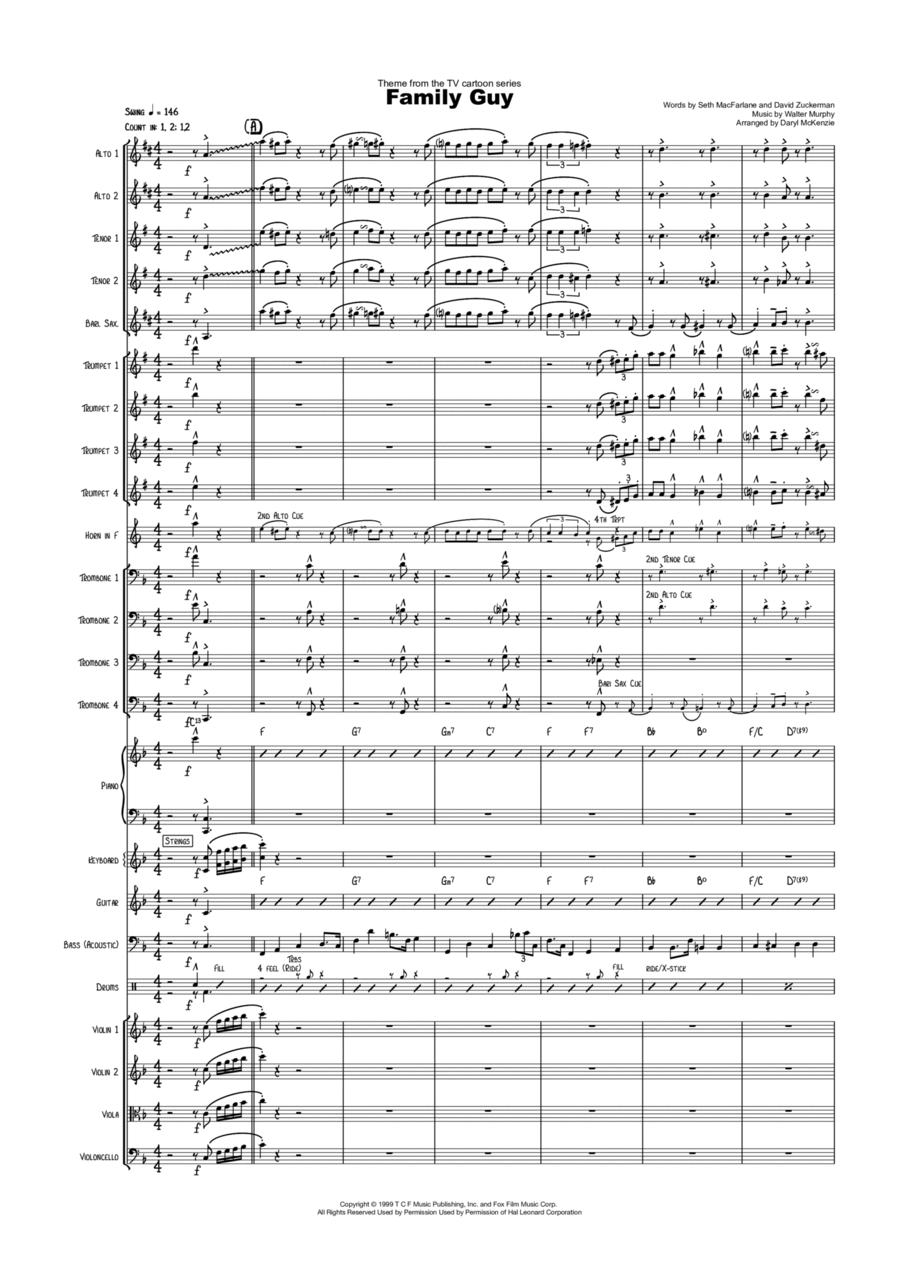 Theme From Family Guy (arr. Daryl McKenzie) by Walter Murphy Sheet ...