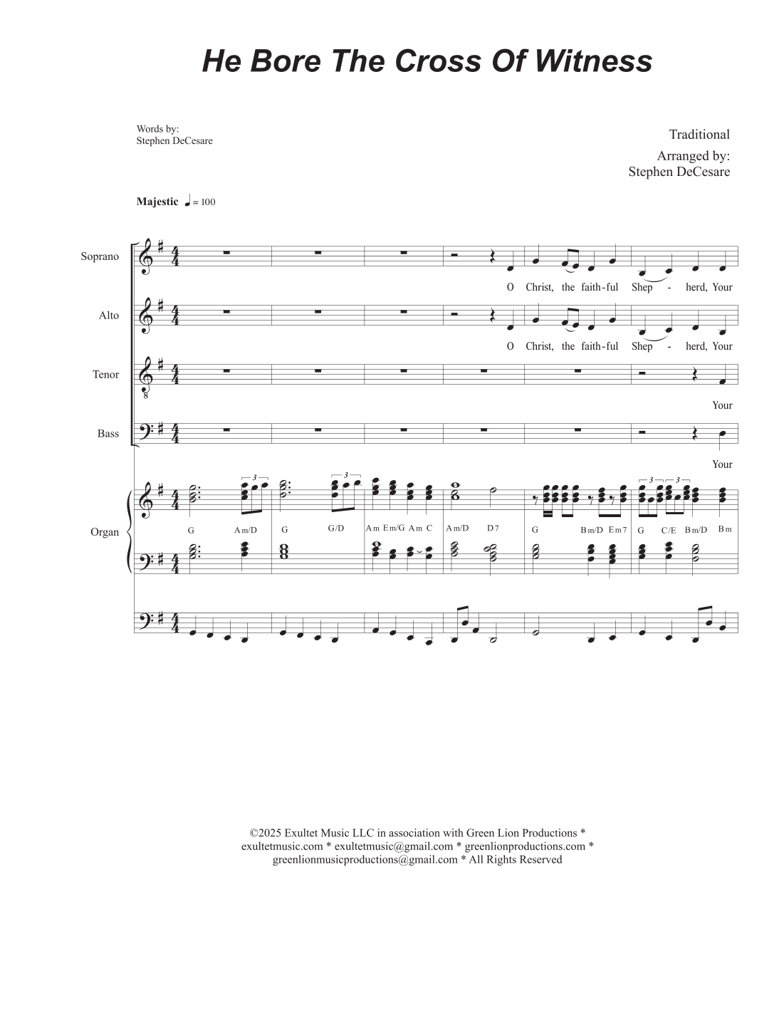 He Bore The Cross Of Witness (Vocal Quartet - (SATB) von Stephen ...