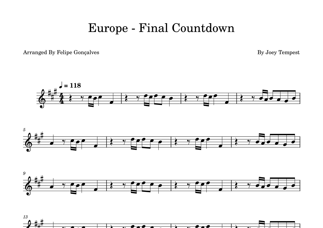 Final Countdown (arr. Felipe Gonçalves by Europe Sheet Music for ...
