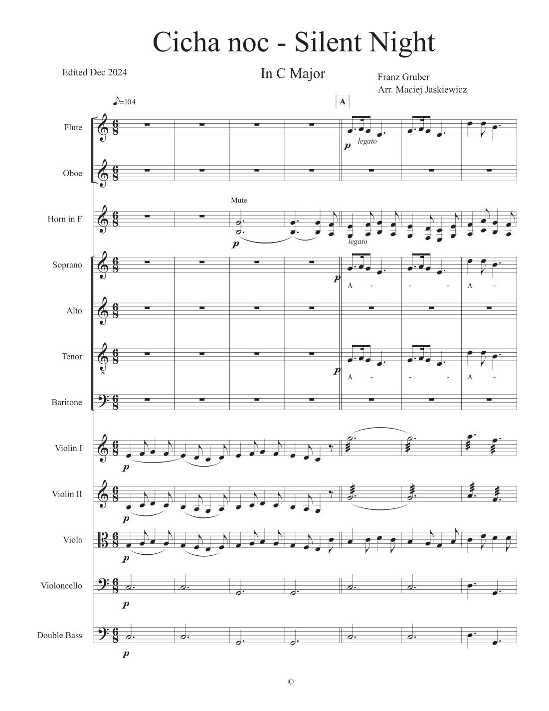 Silent Night - Cicha noc (arr. Matthew Jaskiewicz) by Franz Gruber ...