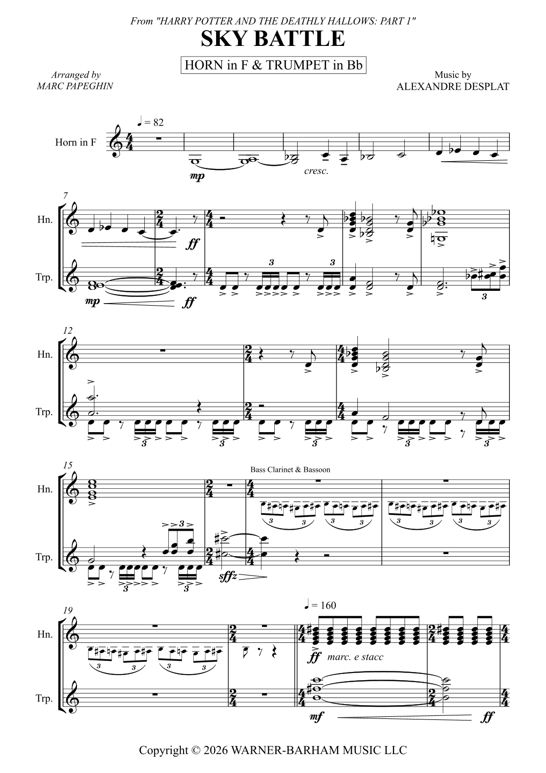 Sky Battle (arr. Marc Papeghin) by Alexandre Desplat Sheet Music for ...