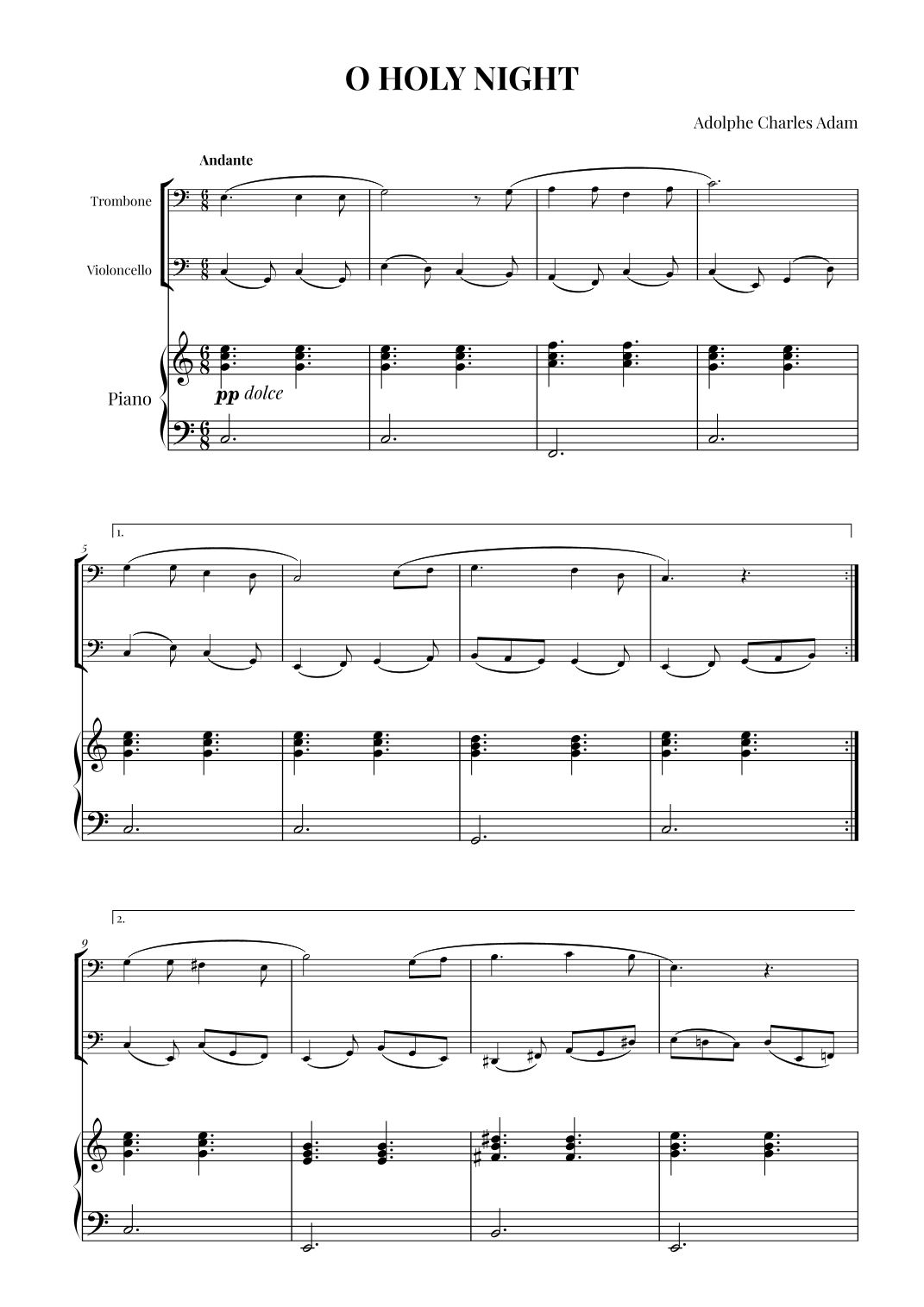 O Holy Night - for Trombone, Cello and Piano (arr. Leonardo Mioto ...