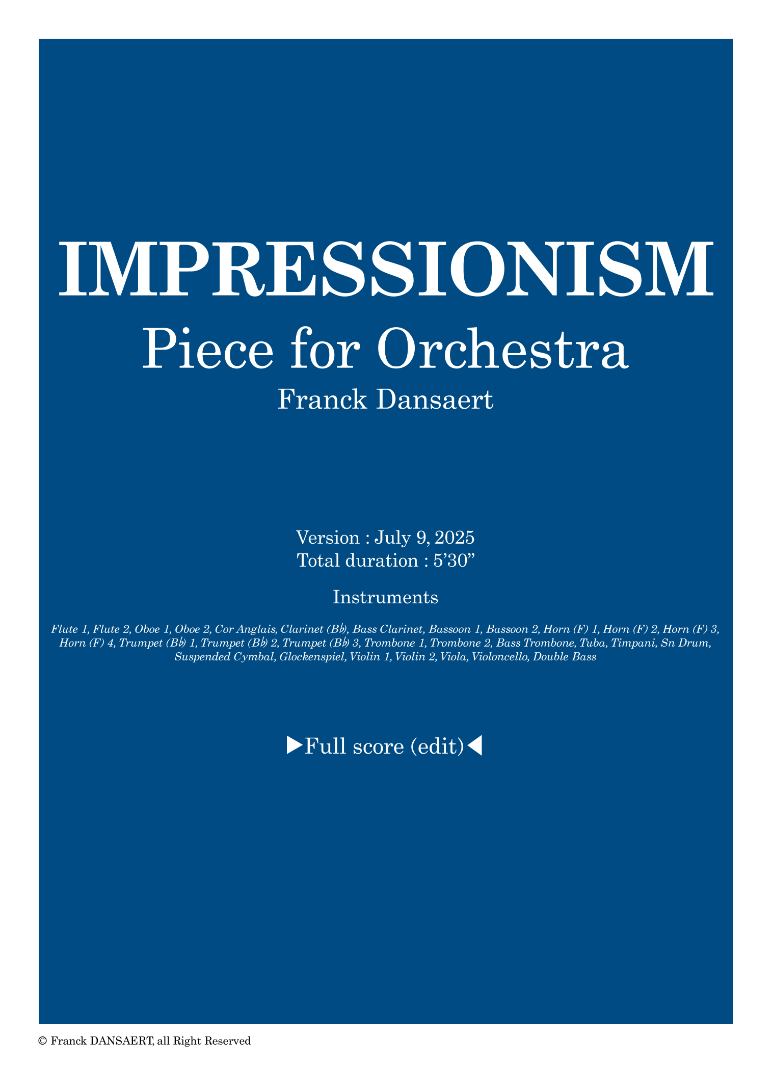 Impressionism - Score Only por Franck Dansaert Partituras para Orquesta ...