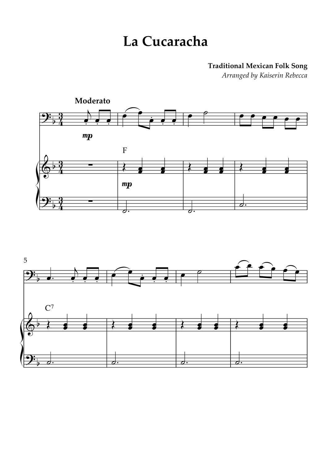 La cucaracha (arr. Kaiserin Rebecca) por Traditional Mexican Folk Song ...