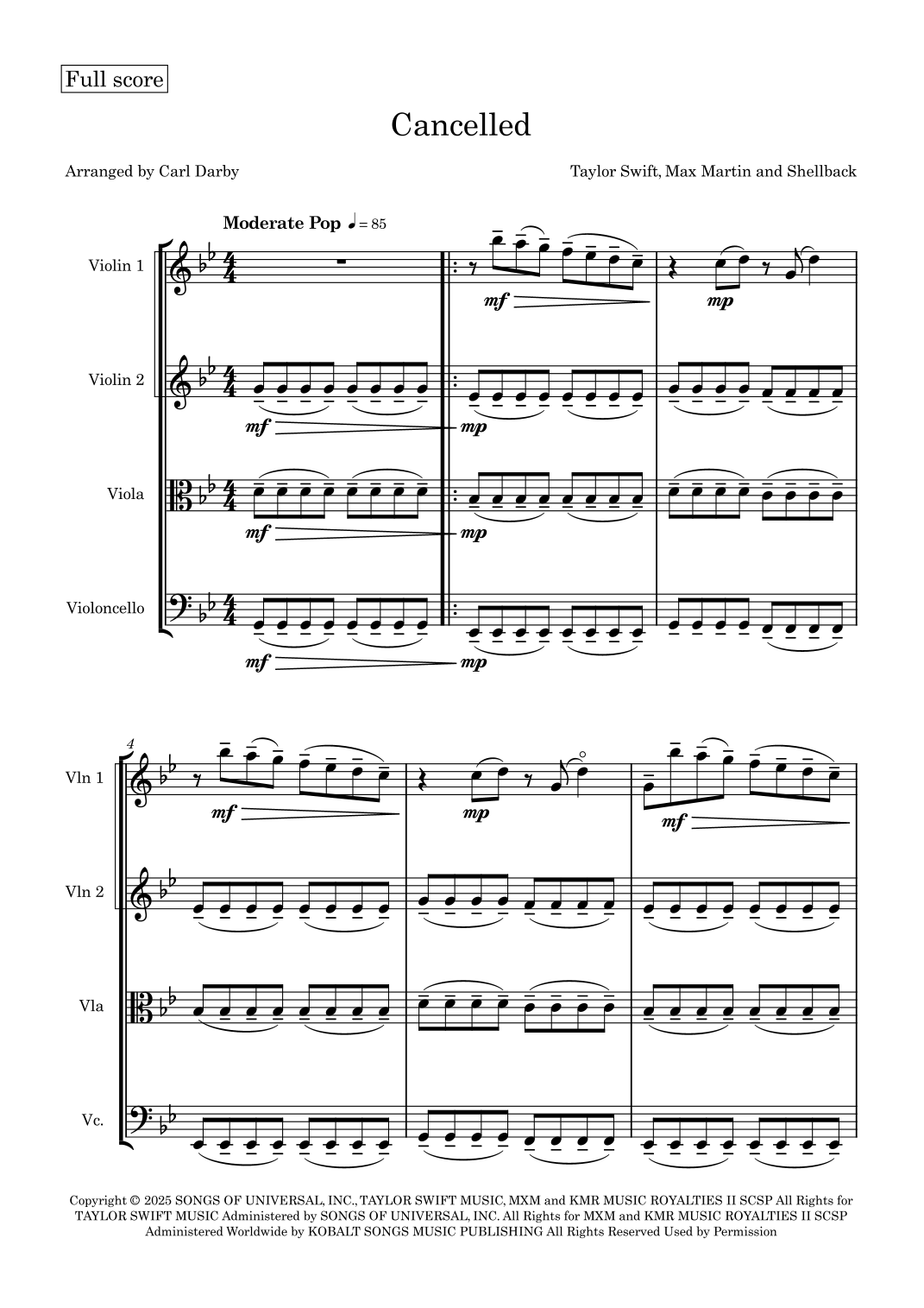 Cancelled! (arr. Carl Darby) by Taylor Swift Sheet Music for String ...