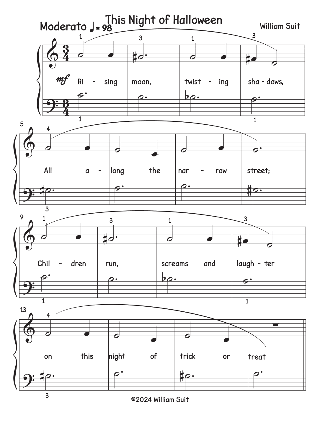 This Night of Halloween by William Suit Sheet Music for Easy Piano at ...