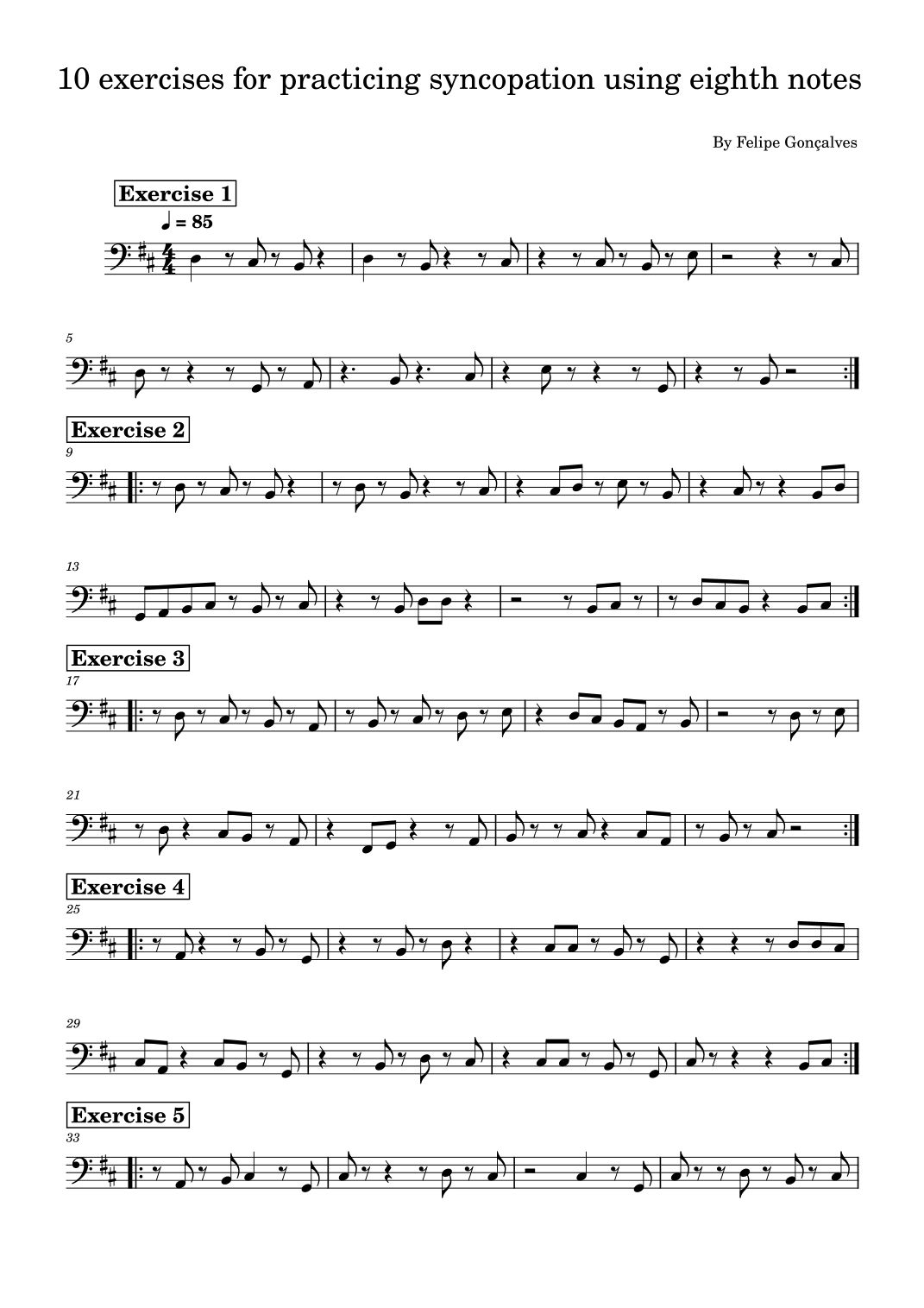 10 exercises for syncopation using eighth notes for electric bass in ...