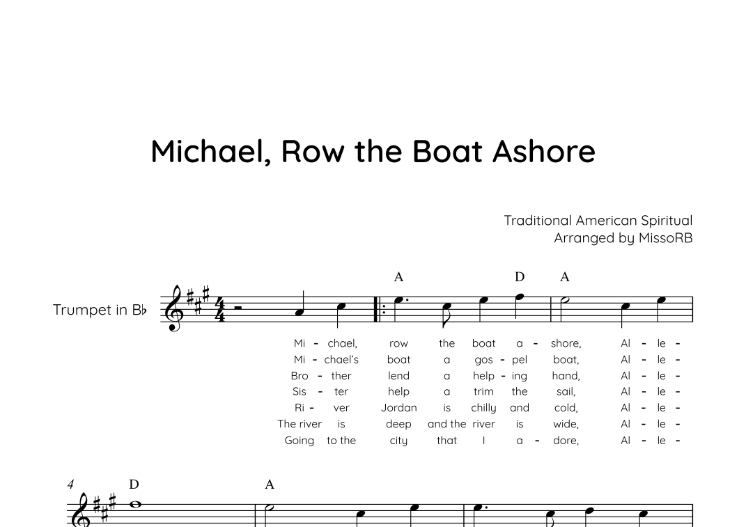 Michael, Row the Boat Ashore - Piano in G With Chords & Lyric - Easy ...