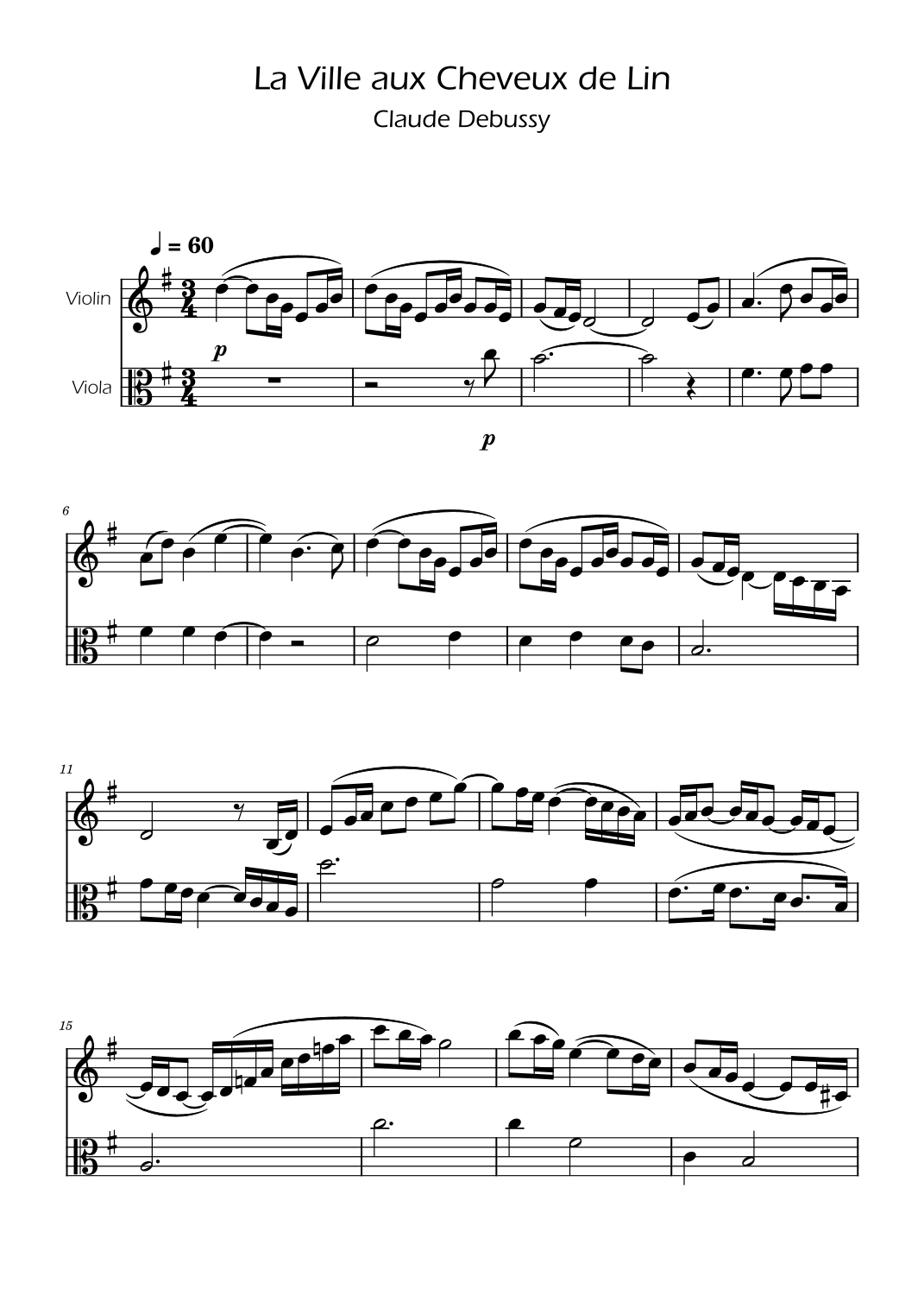 La fille aux cheveux de lin - Debussy - Violin and Viola Duet (arr ...