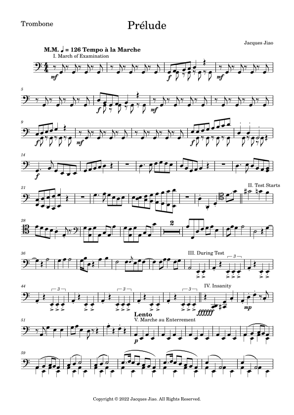 Prelude, Op. 17 No. 1, Part for Trombone by Jacques Jiao Sheet Music ...