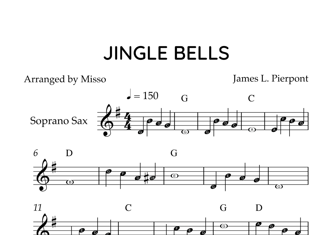 Jingle Bells - Soprano Sax in F Major - Beginner With Letter Names (arr ...