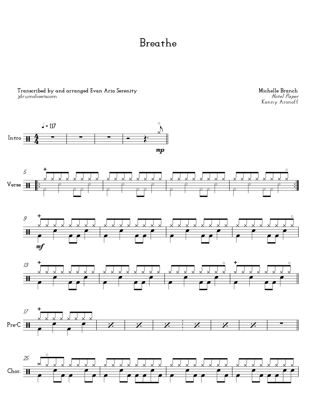 Breathe (arr. Evan Aria Serenity) by Michelle Branch Sheet Music for ...