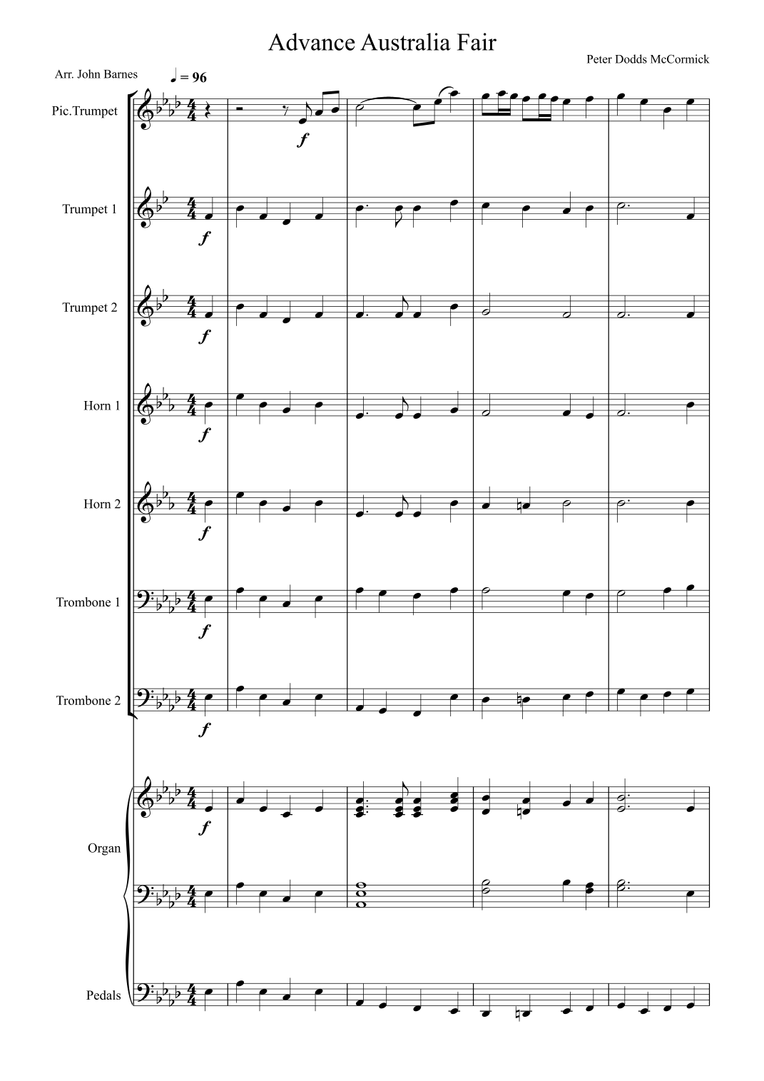 Advance Australia Fair (arr. John Barnes) by Peter Dodds McCormick ...