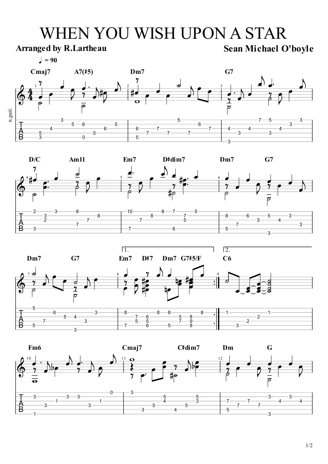 When You Wish Upon A Star (arr. Roger Lartheau) by Sean Michael O'Boyle ...