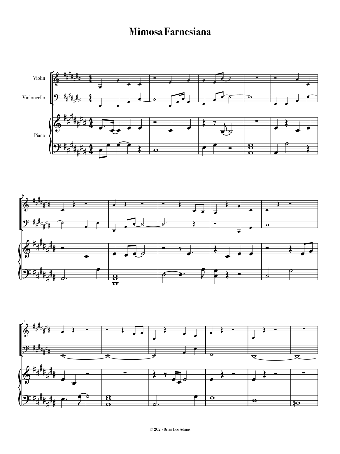 Mimosa Farnesiana by Brian Lee Adams Sheet Music for String Ensemble at ...