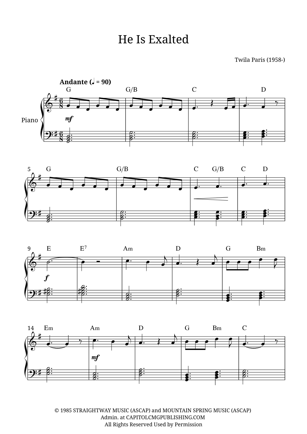 He Is Exalted (arr. D. Music Scores by Twila Paris Sheet Music for ...