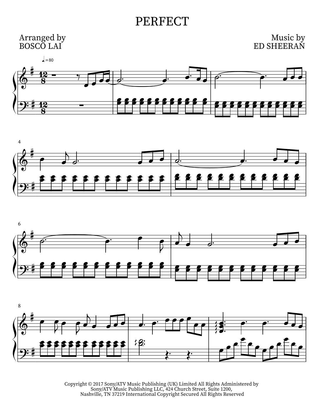 Perfect (arr. BOSCO LAI) by Ed Sheeran Sheet Music for Easy Piano at Sheet Music Direct