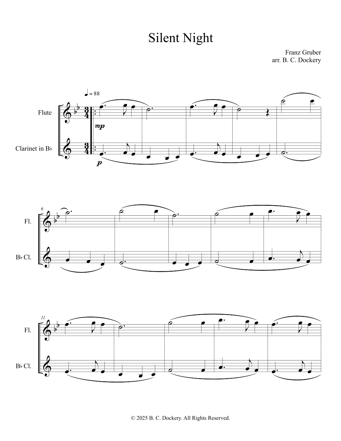 Silent Night (Flute and Clarinet Duet) (arr. B. C. Dockery) by Franz ...