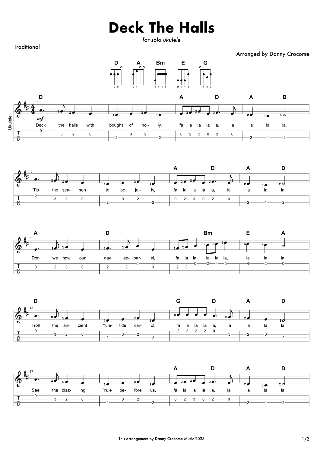 Deck The Halls (arr. Danny Crocome) by Traditional Sheet Music for ...
