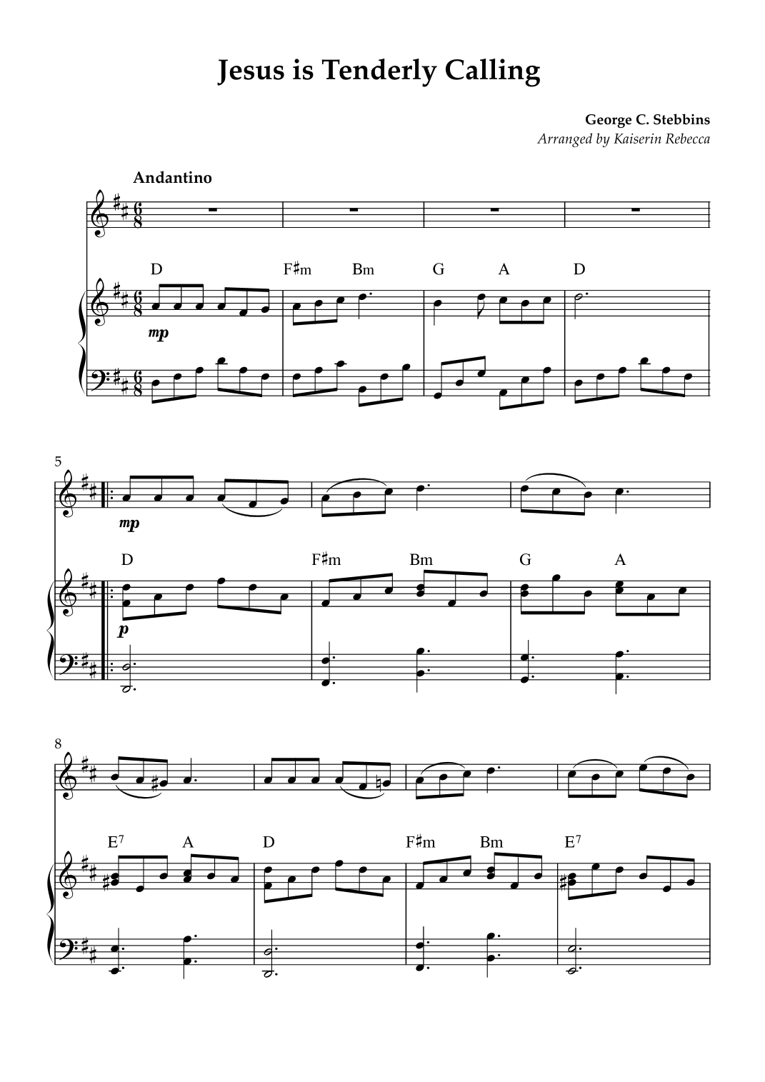 Jesus is Tenderly Calling (arr. Kaiserin Rebecca) by George C. Stebbins ...