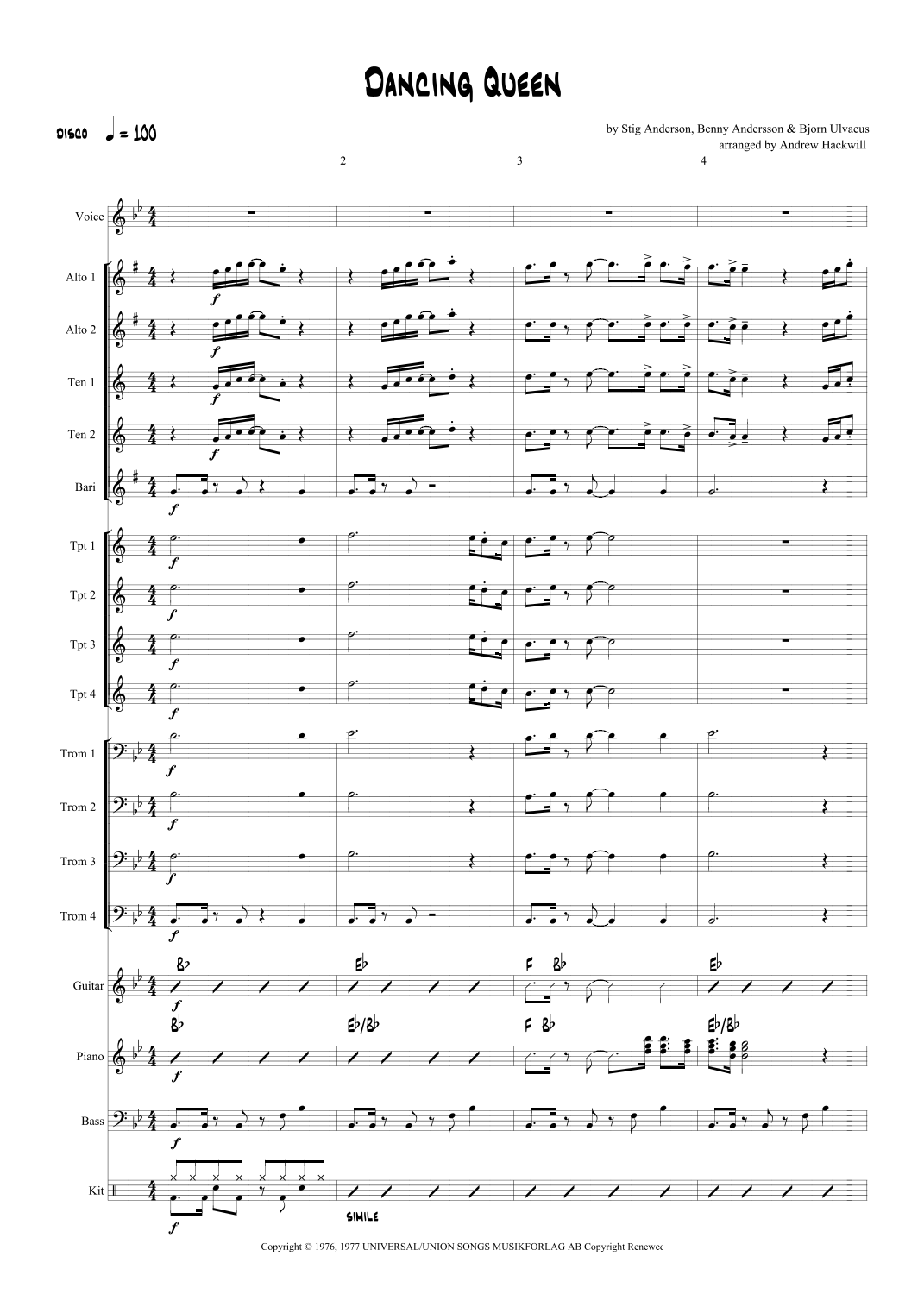 Dancing Queen (arr. Andrew Hackwill) por ABBA Partituras para Agrupación Jazz en Sheet Music Direct