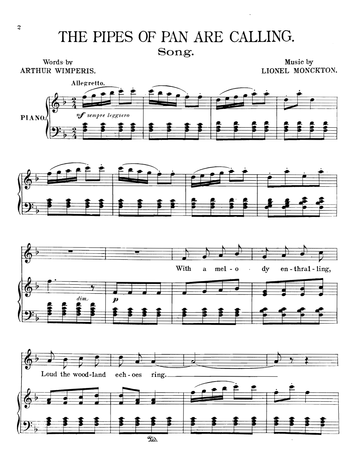 The Pipes of Pan (key F) (arr. H.M Higgs) Sheet Music | Lionel Monckton ...