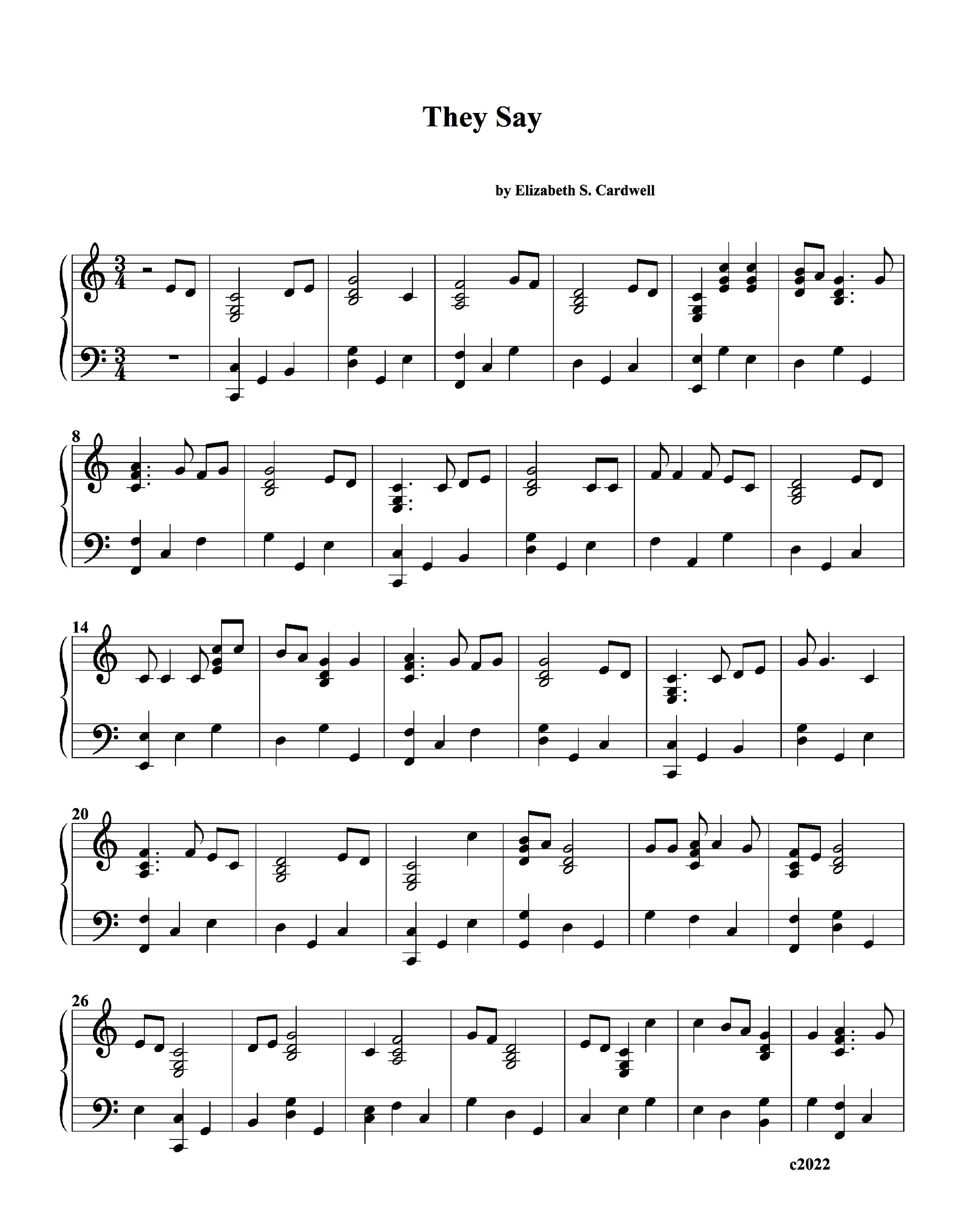 They Say Sheet Music | Elizabeth S. Cardwell | Piano Solo