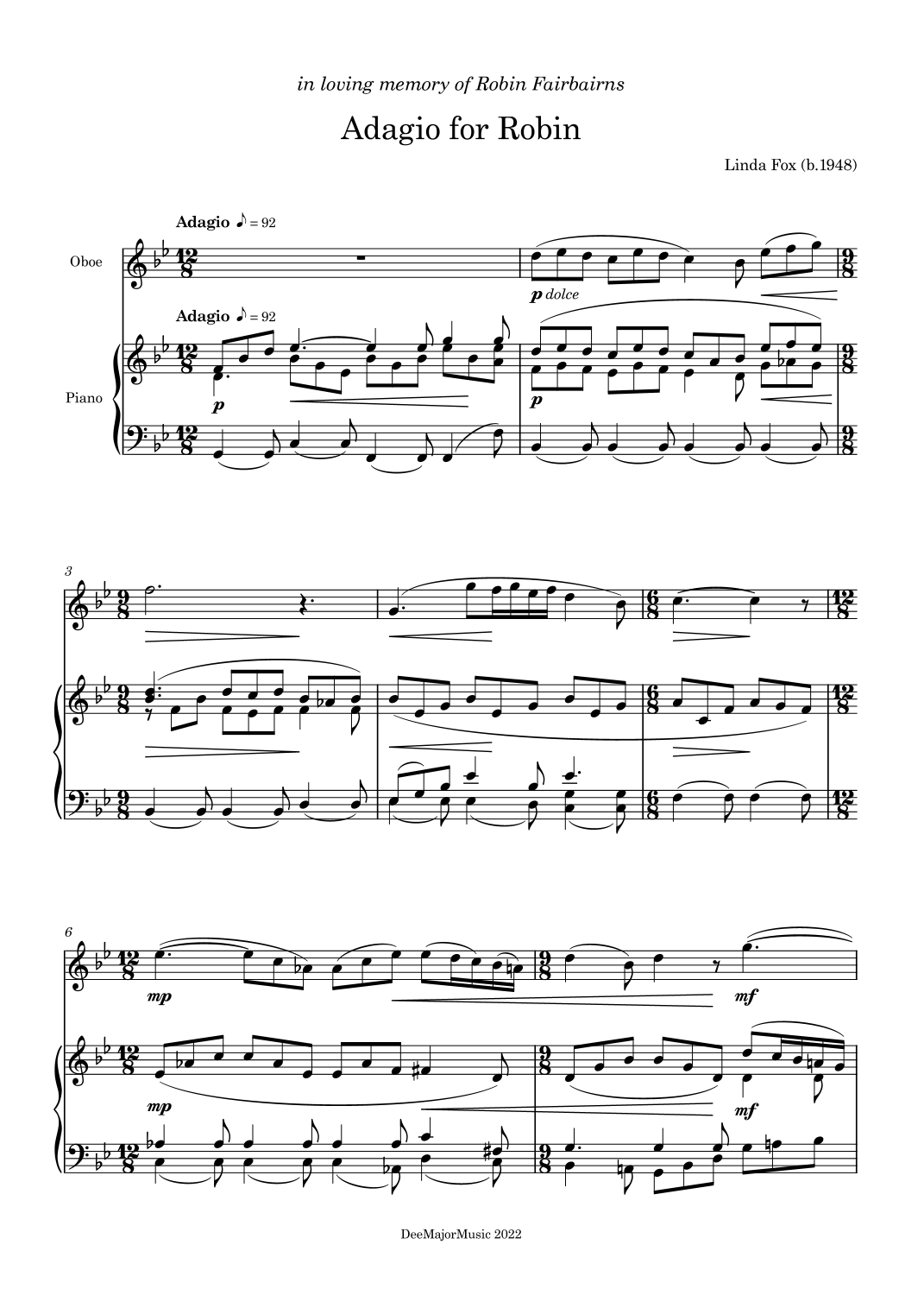 Adagio for Robin by Linda Fox Sheet Music for Oboe and Piano at Sheet ...