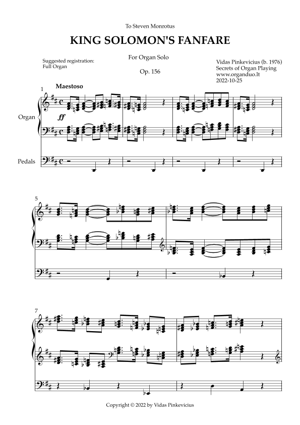 King Solomon's Fanfare, Op. 156 (Organ Solo) by Vidas Pinkevicius by ...