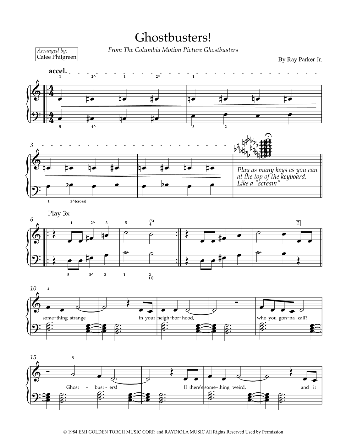 Ghostbusters (arr. Calee Philgreen) by Ray Parker, Jr. Sheet Music for ...