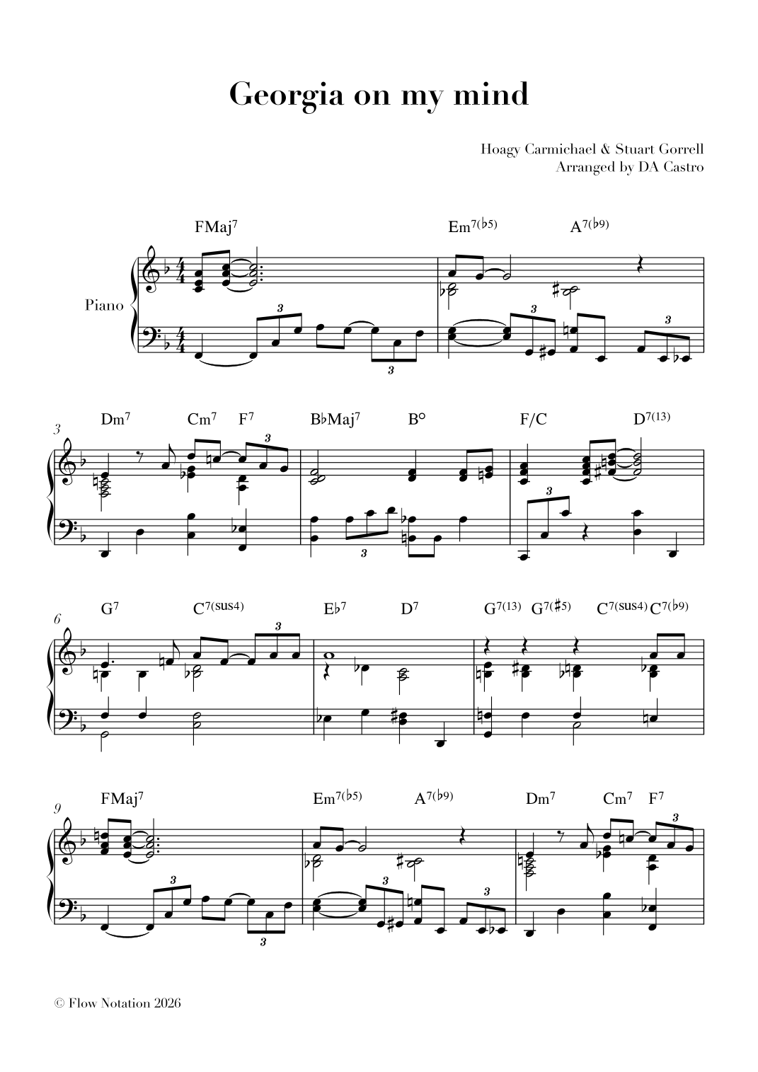 Georgia on My Mind (arr. DA Castro) by Hoagy Carmichael and Stuart ...