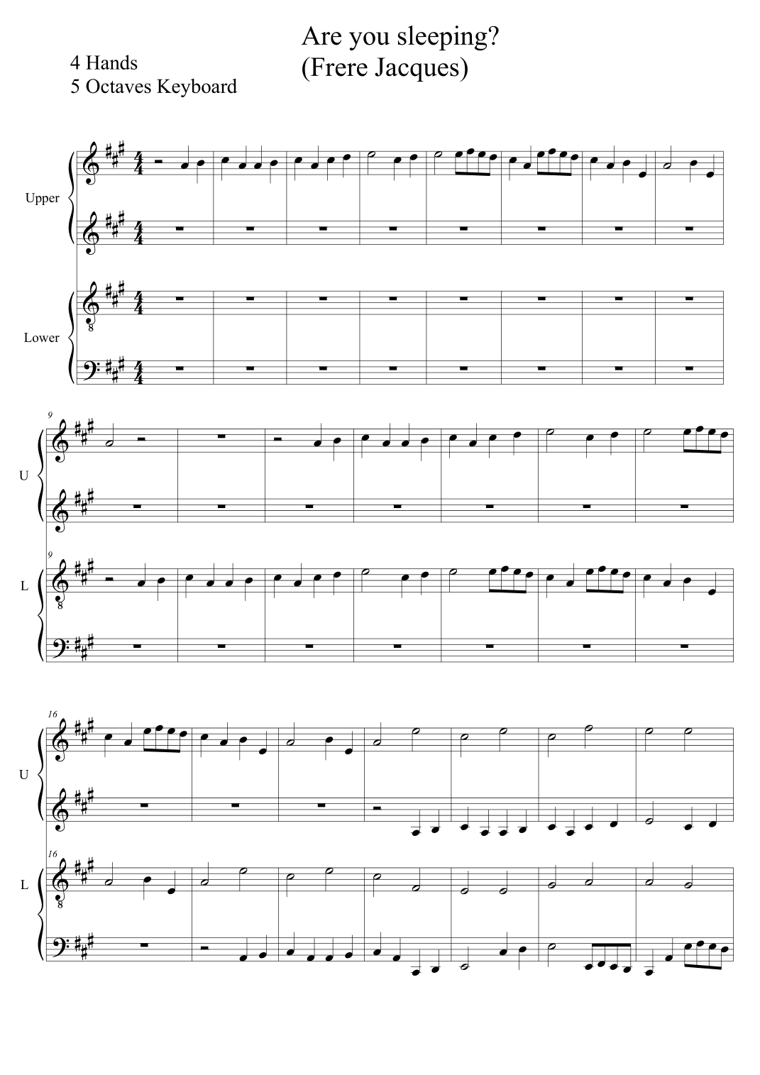 Are you sleeping Frere Jacques (arr. Esteban Kellner) by Rameau Sheet ...