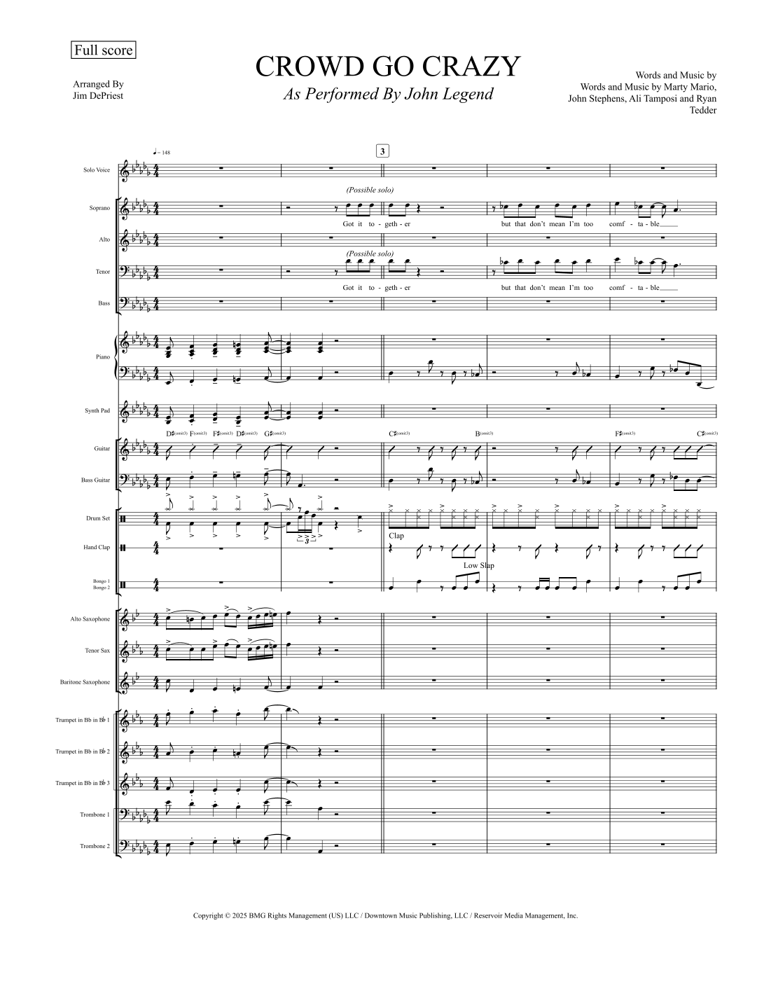 Crowd Go Crazy (arr. Jim DePriest) by John Legend Sheet Music for SATB ...