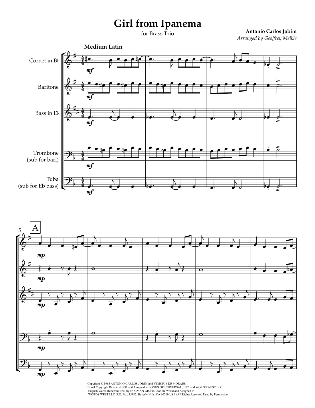 The Girl From Ipanema (Garôta De Ipanema) (arr. Geoffrey Meikle by Stan ...